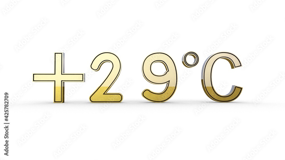 Temperature "+29 ° C". 3d golden font. Number on a white background ...