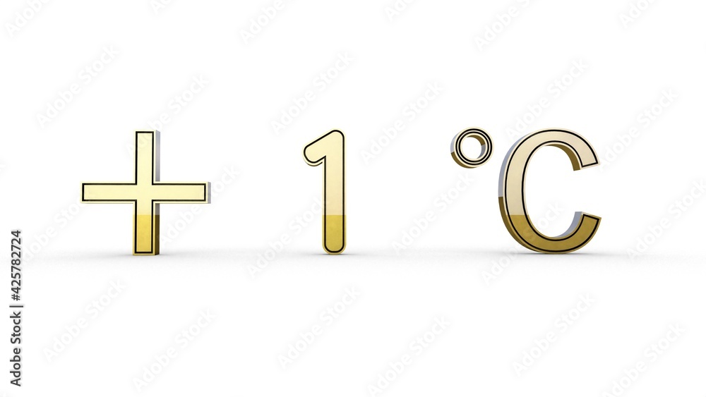 Temperature "+1 ° C". 3d golden font. Number on a white background with ...
