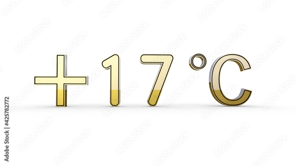 Temperature "+17 ° C". 3d golden font. Number on a white background ...