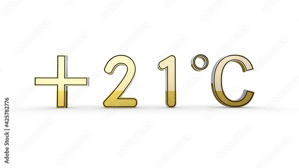 Temperature "+21 ° C". 3d golden font. Number on a white background ...