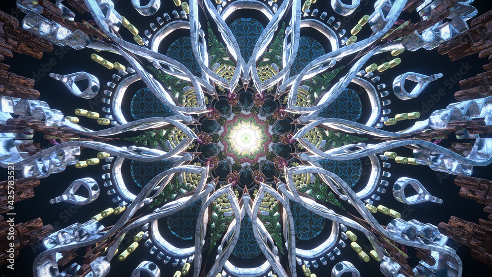 Illustrazione Stock Psychedelic 3D of abstract mandala for trippy art ...