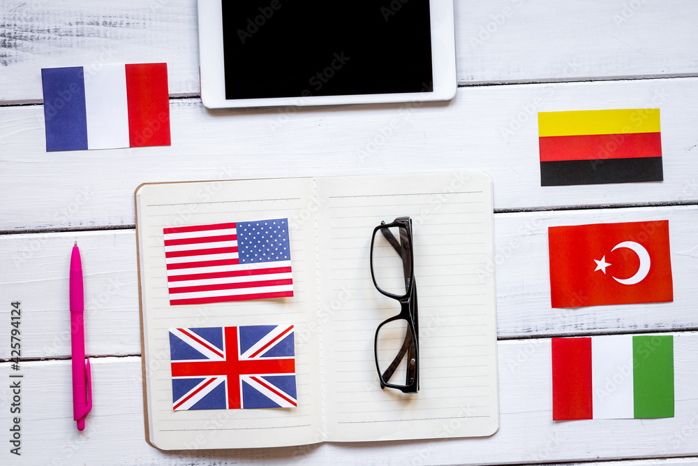 online education concept in learning language lifestyle desk background ...