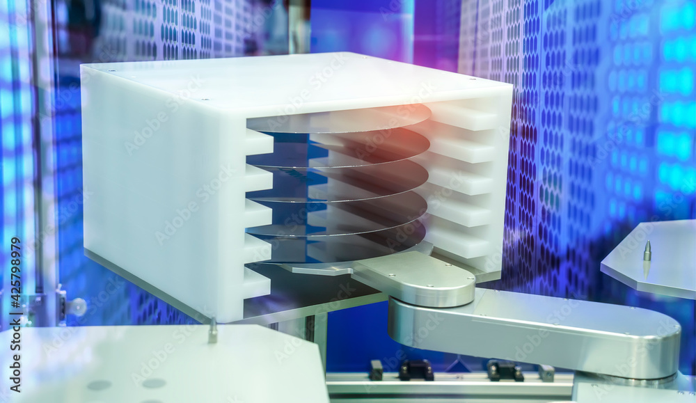 Silicon Wafers and Microcircuits with Automation system control application on automate robot ...