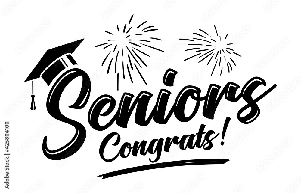 Senior Class logo with fireworks for greeting, invitation card. Text ...