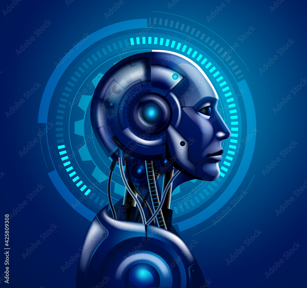 Robot android heads vector illustrations. Stock Vector | Adobe Stock