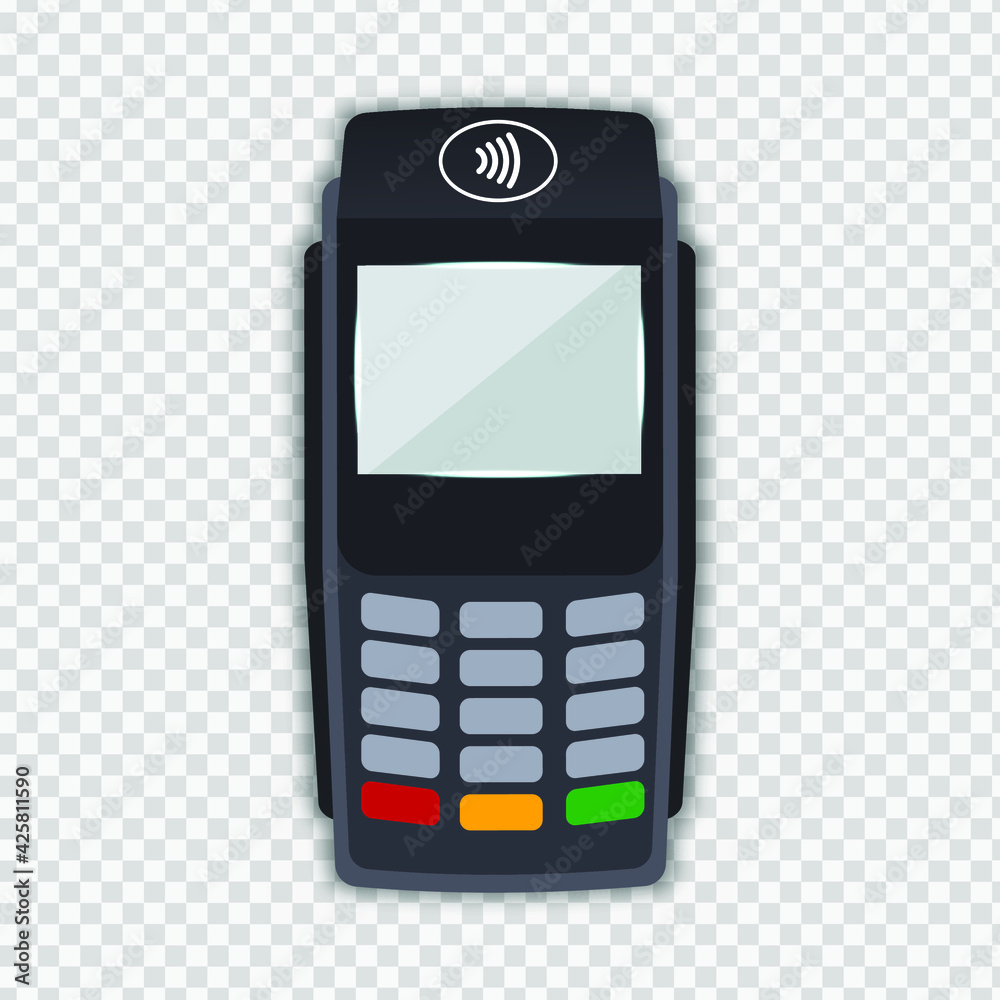 Realistic grey Payment Machine. POS Terminal Closeup Isolated on ...