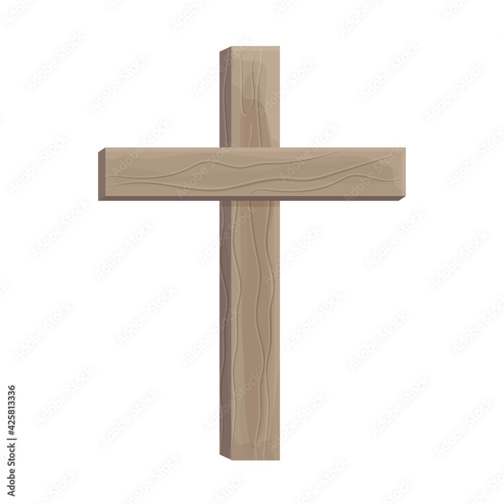 Old wooden cross, catholic, christian symbol, detailed in cartoon style ...