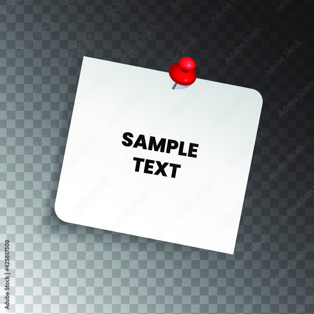 Blank white paper set pinned with push pins on transparent background ...