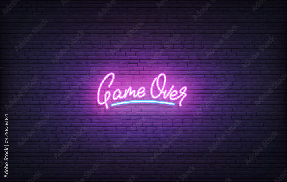 Game Over neon sign. Glowing neon lettering Gamers template Stock ...