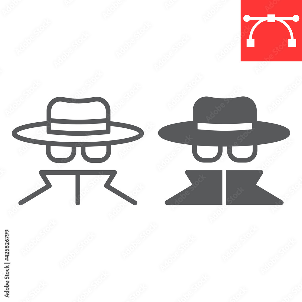 Spy agent line and glyph icon, anonymity and detective, incognito ...