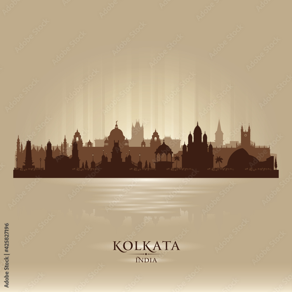 Kolkata India city skyline vector silhouette Stock Vector | Adobe Stock