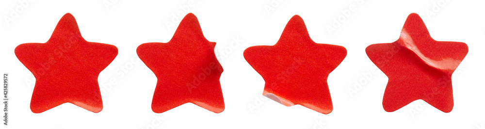 Red star shape paper sticker label set isolated on white background ...