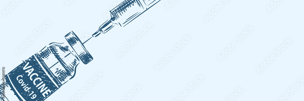 Vaccine Covid-19 long banner, syringe and vial medicine bottle vector ...