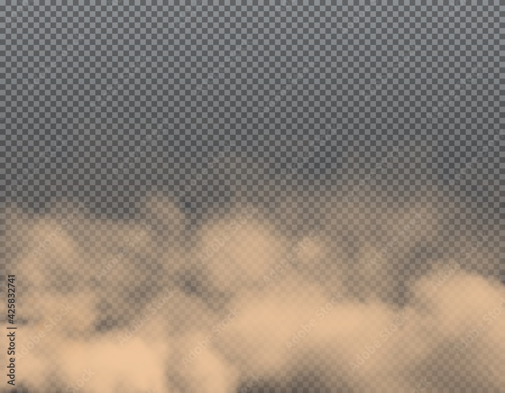 Dust clouds of sand, smoke and dirt air background, vector dirty powder ...