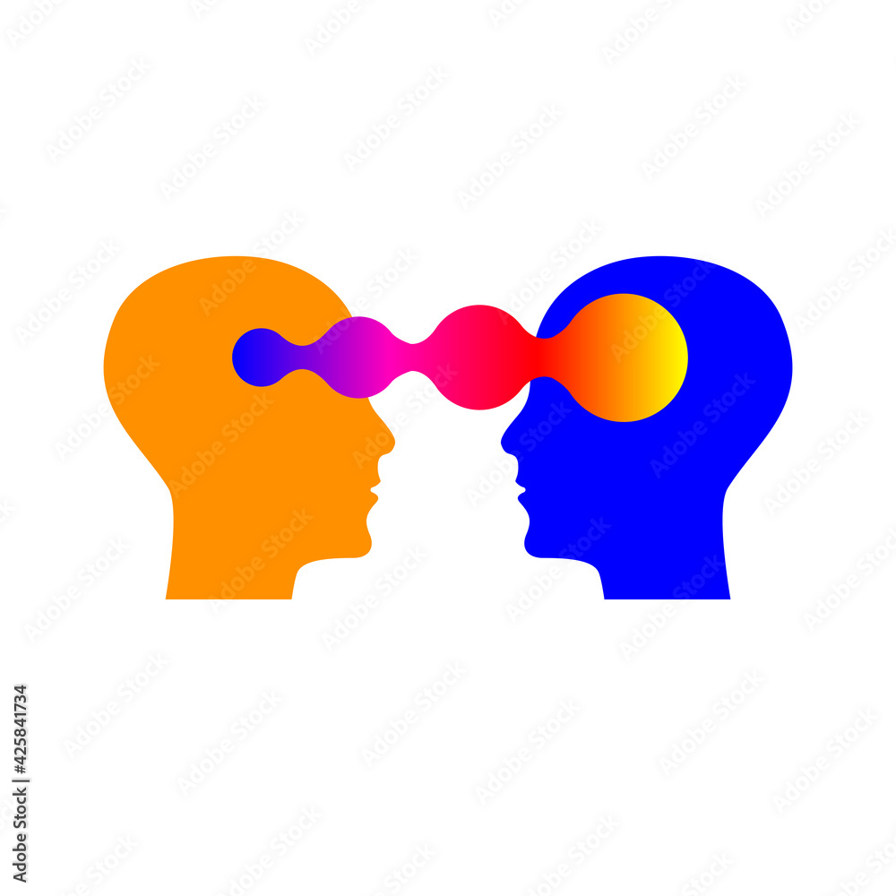 Emotional intelligence, logo two human profiles, coaching icon ...