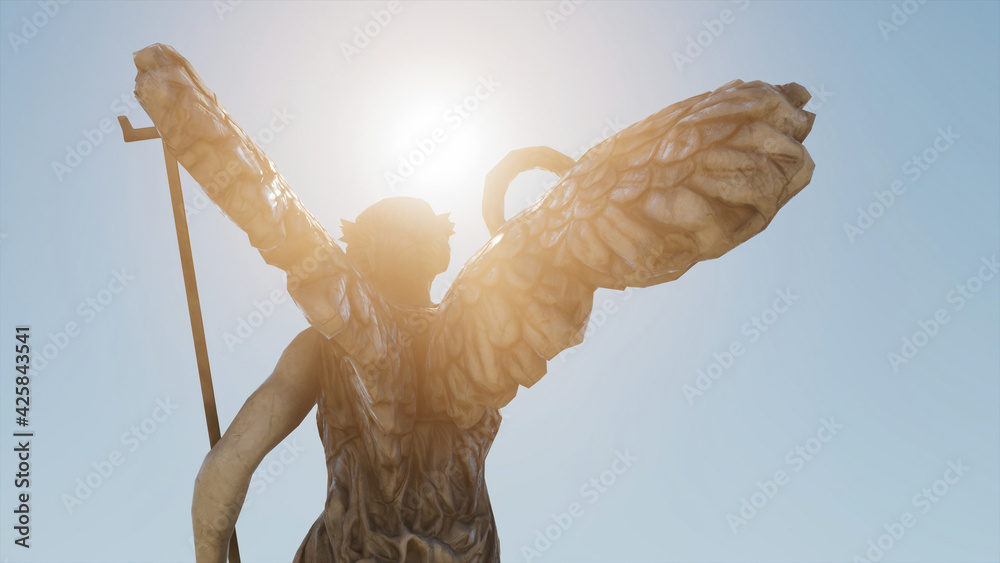 3d illustration of Nike, the goddess of victory facing the sun Stock ...