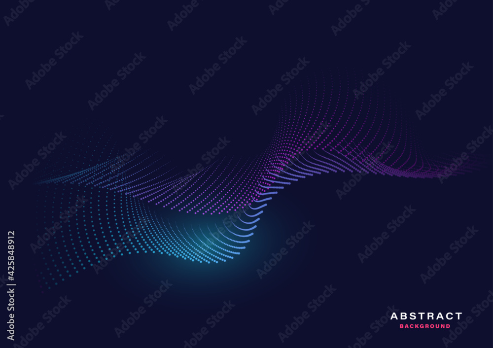 Abstract digital background with flowing particles. Dynamic waves ...