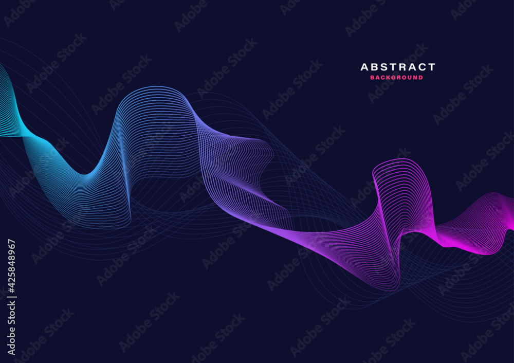 Abstract digital background with flowing particles. Dynamic waves ...