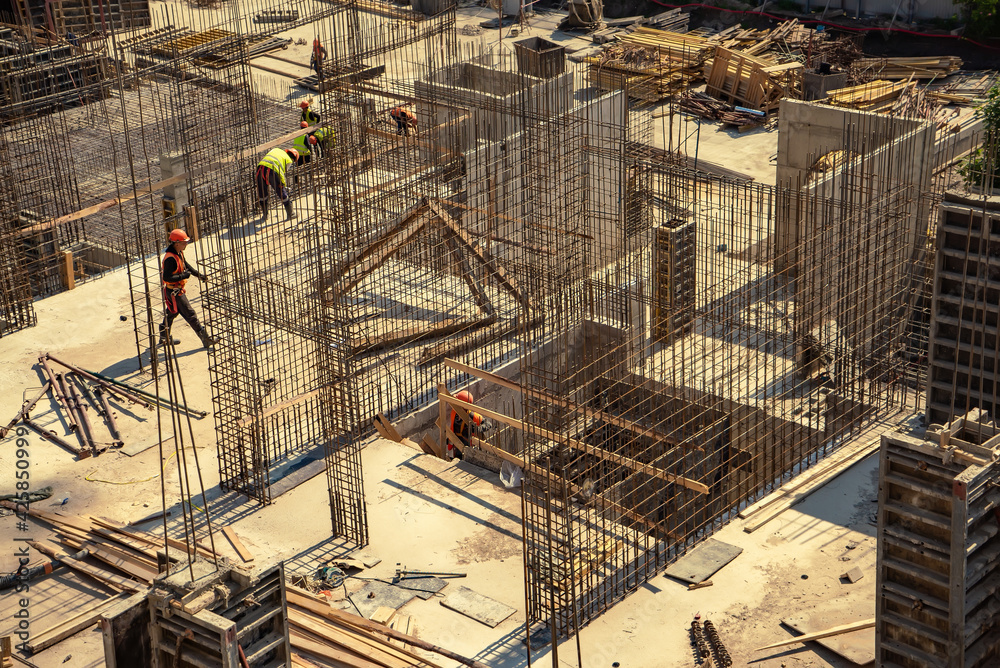 Reinforcement process at a construction site in monolithic building ...