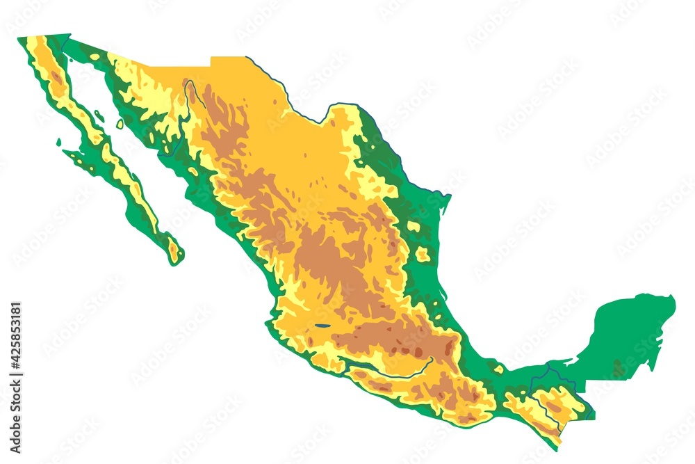 Mexico relief physical hypsometric map illustration layers Stock ...
