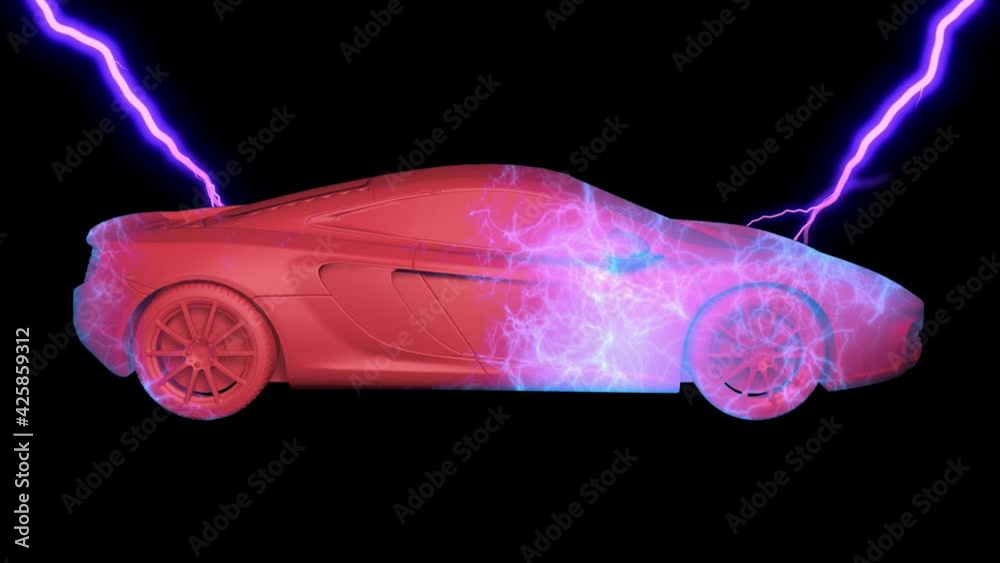 Electric car . Electricity , lightning bolts flowing in and around car ...