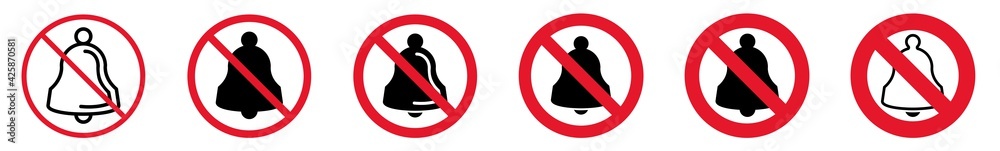 Prohibition Sign Bell Forbidden Icon Set | Ring Bell Prohibition Signs ...