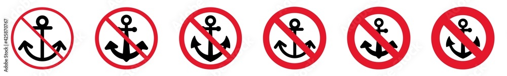 Prohibition Sign Anchor Forbidden Icon Set | Anchor Prohibition Signs ...