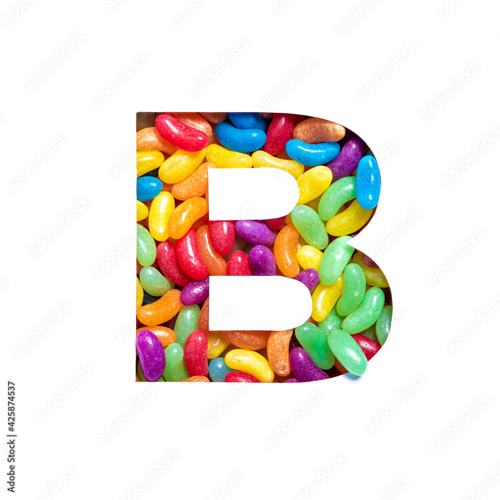 Letter B of alphabet made of colourful jelly beans glucose candies and ...