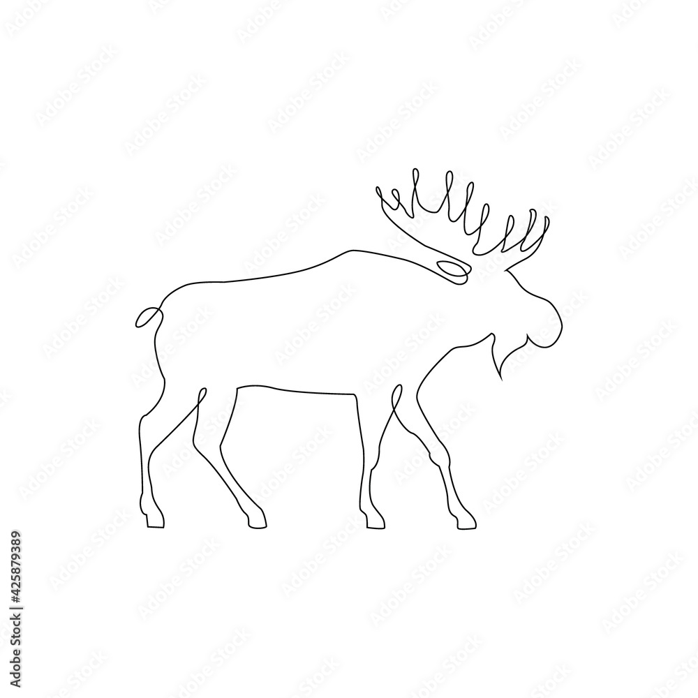 Minimalistic One Line Moose Deer Icon. Moose or Caribou Reindeer one ...