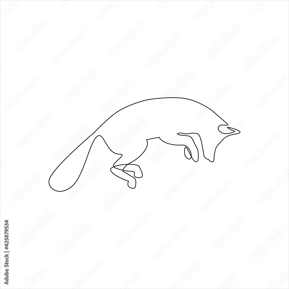 Minimalistic One Line Fox Icon. Line drawing animal tattoo. The fox is ...
