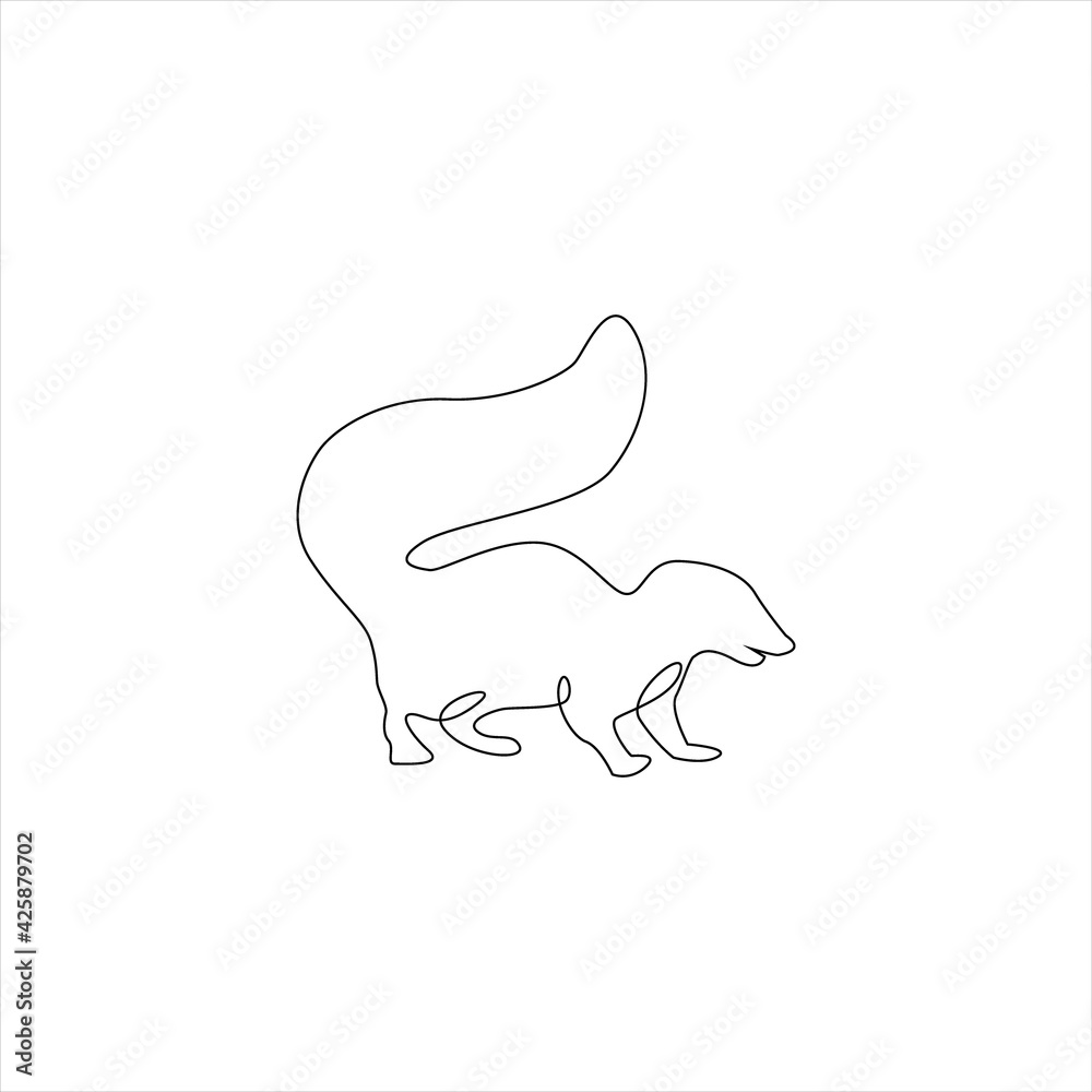 Minimalistic One Line Skunk Icon. Line drawing animals tattoo. Skunk ...
