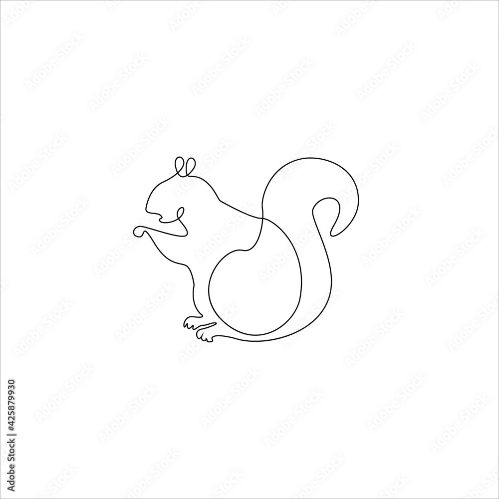 Minimalistic One Line Squirrel Icon. Line drawing animal tattoo. Squirrels one line hand drawing ...