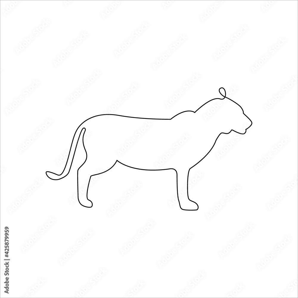 Minimalistic One Line Tiger or Lionless Icon on side view. Line drawing ...