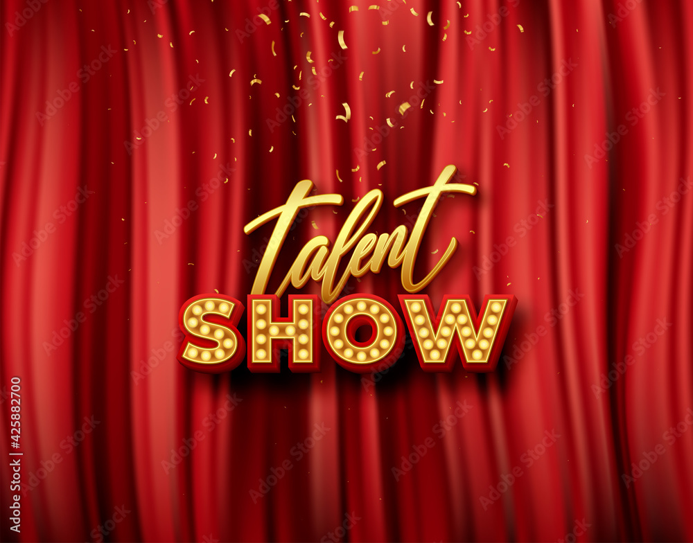 Vector Talent show banner, poster, gold inscription on red curtain ...