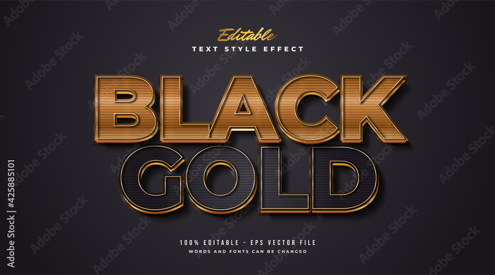Elegant Black and Gold Text Style with Line Texture Effect Stock Vector ...