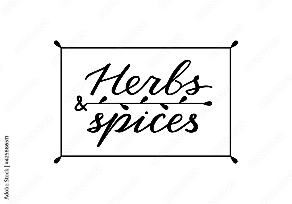Vector illustration of herbs and spices lettering for banner, poster ...