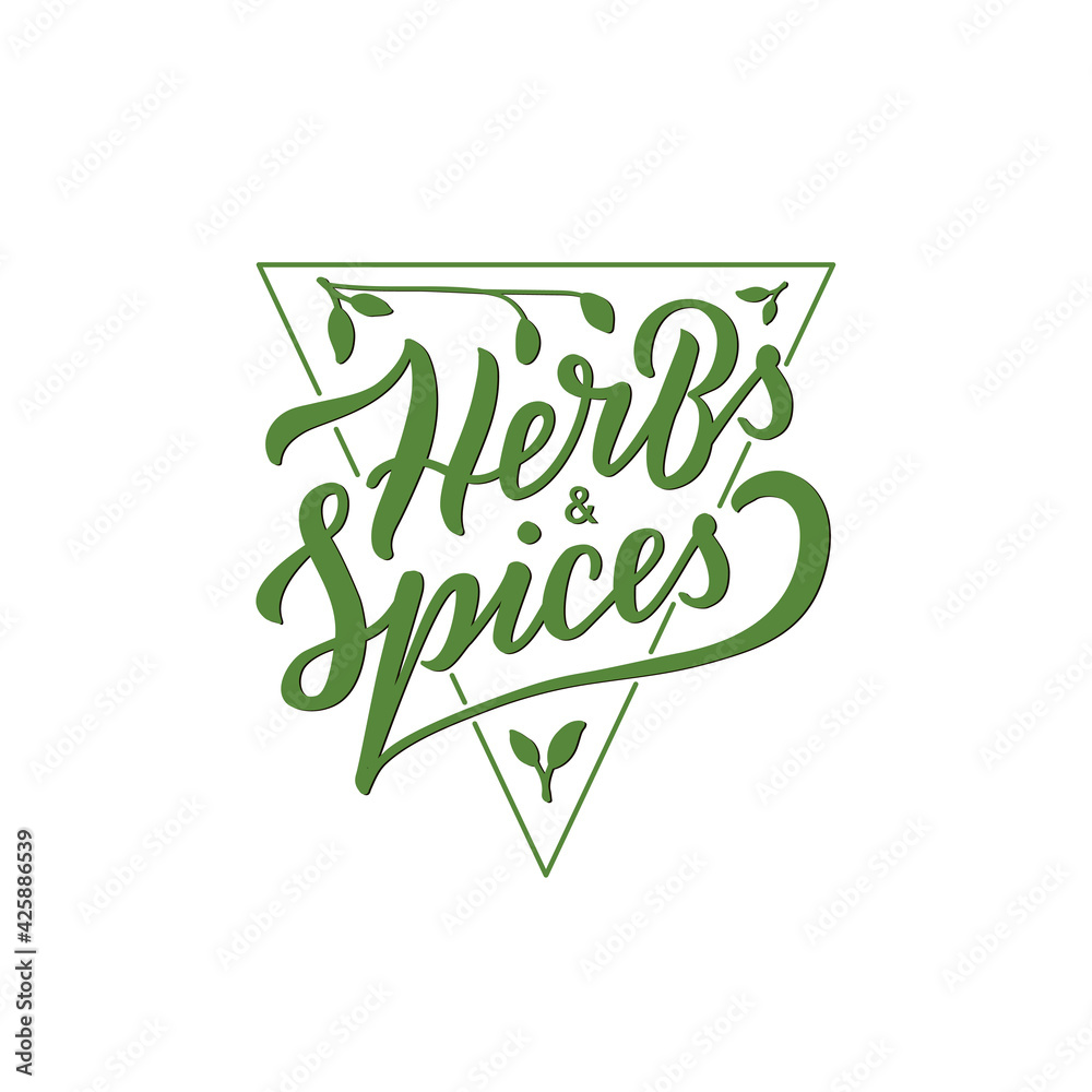 Vector illustration of herbs and spices triangle logo with lettering ...