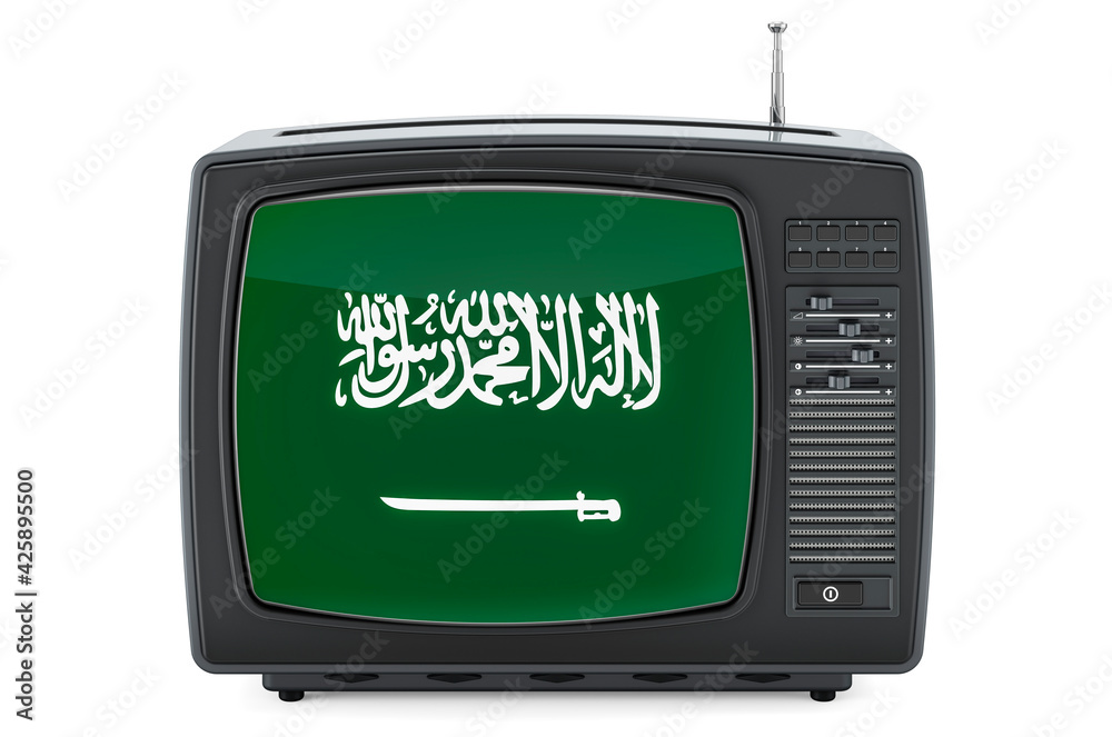 Saudi Arabian Television concept. TV set with flag of Saudi Arabia. 3D ...