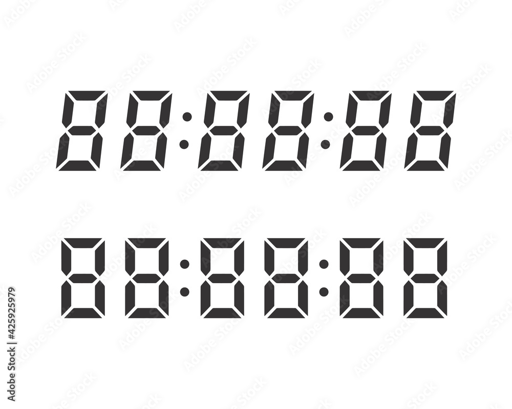 Black digital number set. Digital clock timer. Vector illustration ...