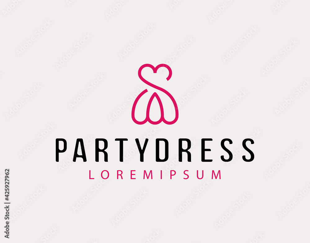 Party Dress Logo Design Template. Dress Line Icon Line Art Vector Stock ...
