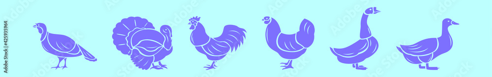 set of fowl animals cartoon icon design template with various models ...