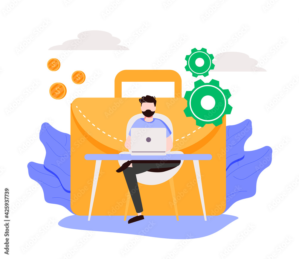 Web design, programming and coding idea. Remote job, freelancer cartoon ...