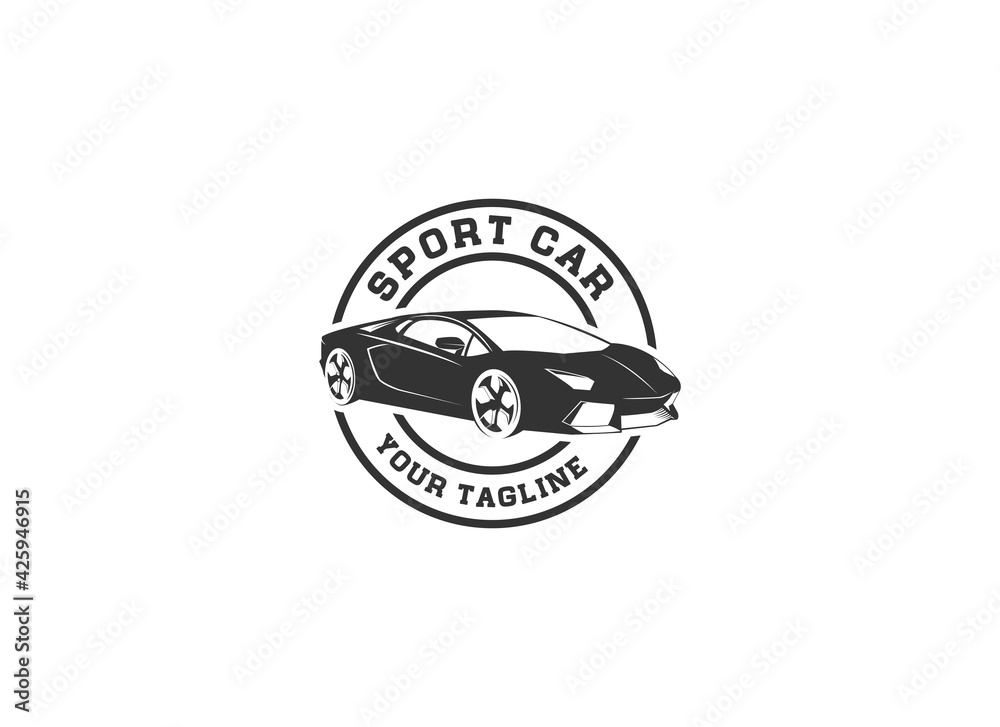 sports car logo with the addition of a sports car illustration Stock ...