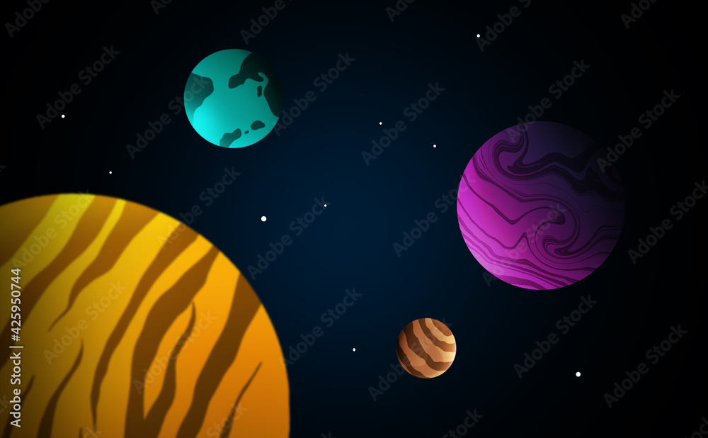 solar system illustration with the planetary object at night. galaxy of ...