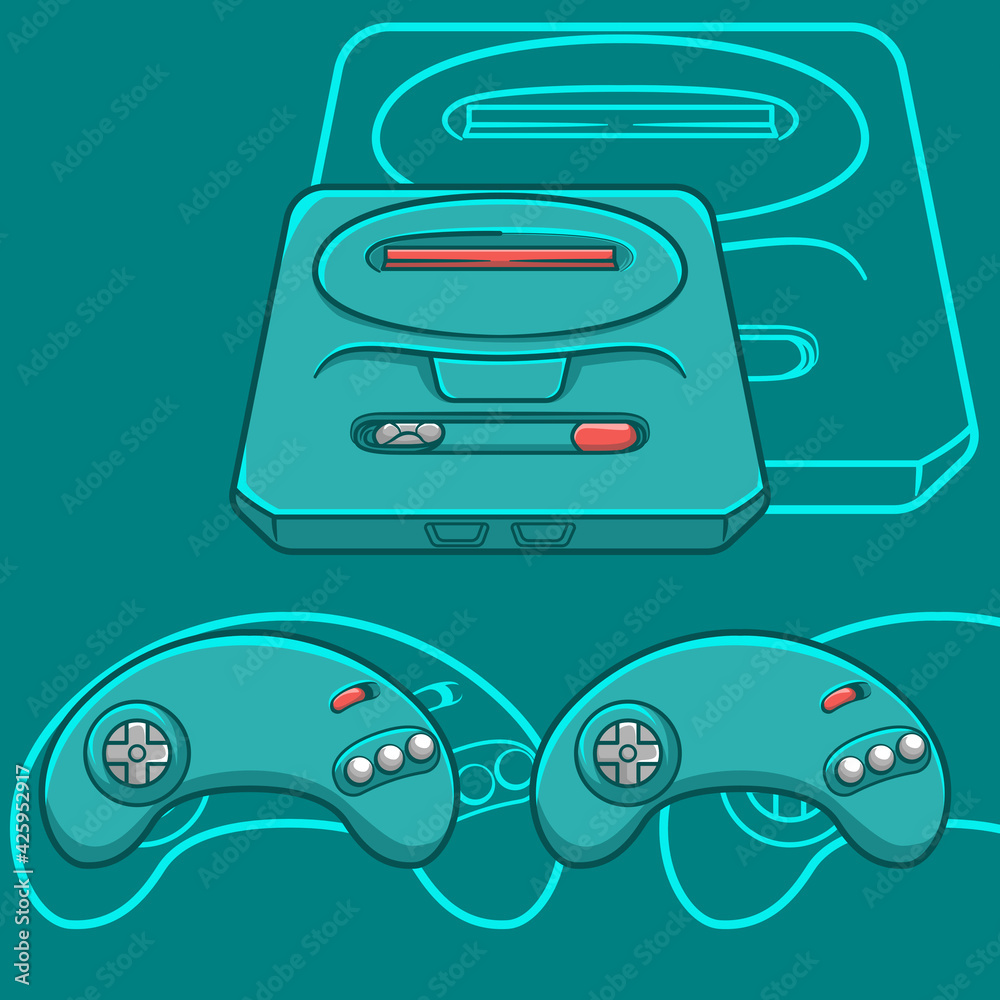 vector illustration of retro old console game full item. cartoon ...