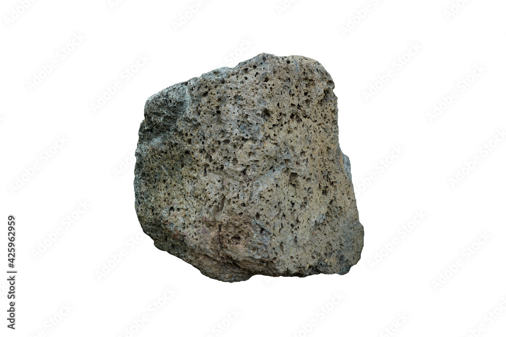 Raw porous stone isolated on white background. Basalt is a dark-colored ...