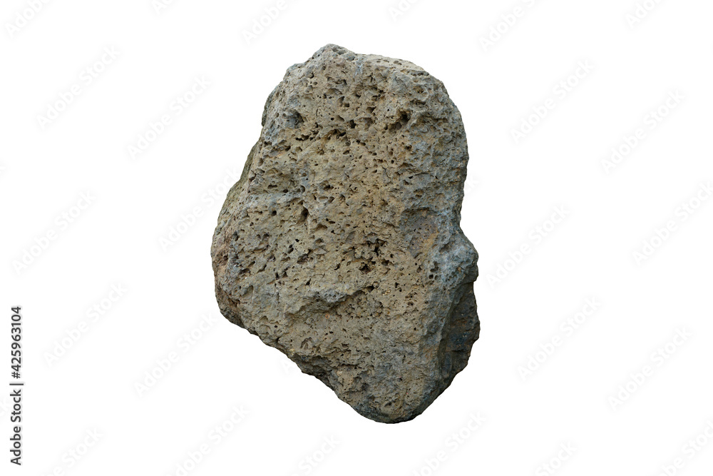 Raw porous stone isolated on white background. Basalt is a dark-colored ...
