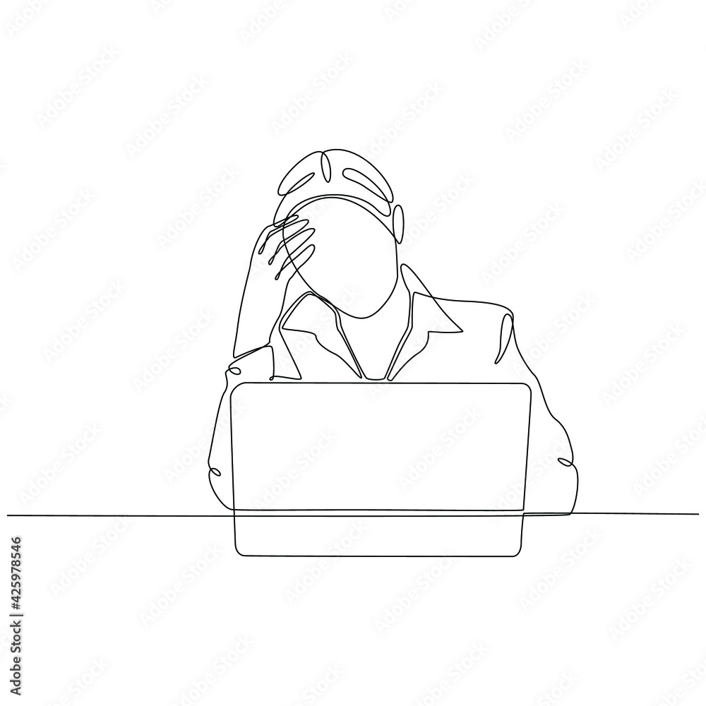 Continuous line drawing of stressed woman facing job vector ...
