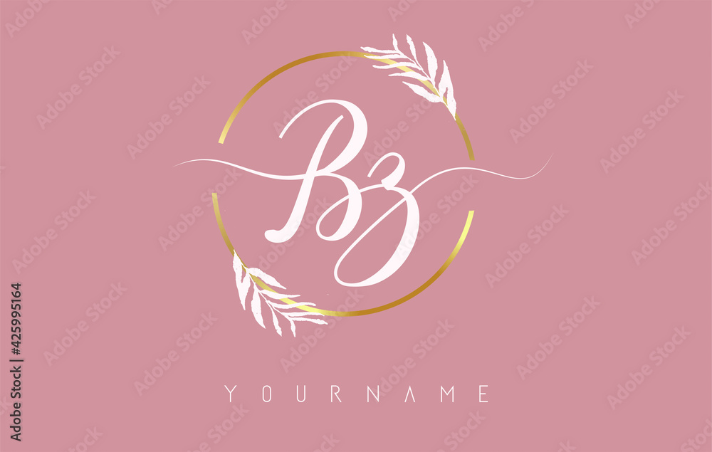 BZ b z Letters logo design with golden circle and white leaves on ...
