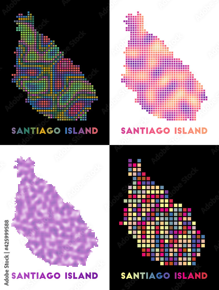 Santiago Island map. Collection of map of Santiago Island in dotted ...